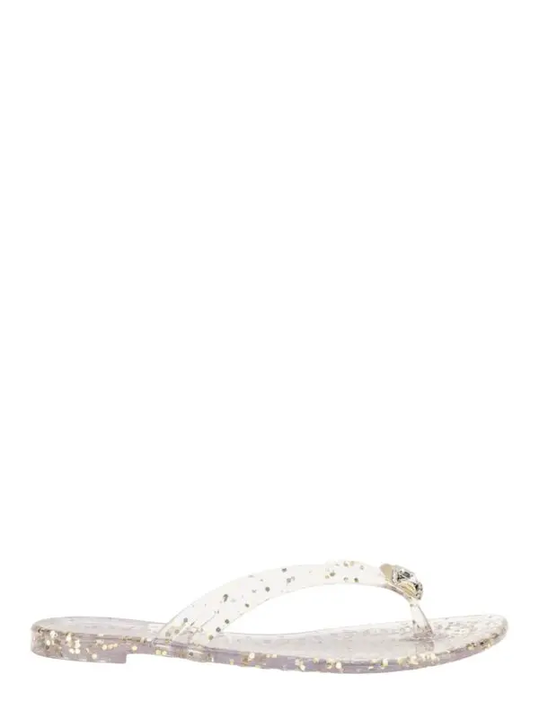 Casadei Glitter Thong Sandals With Rhinestone Embellishment - Gold