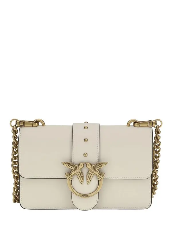 Pinko Love One Small Shoulder Bag With Diamond Cut Logo Buckle - Cream