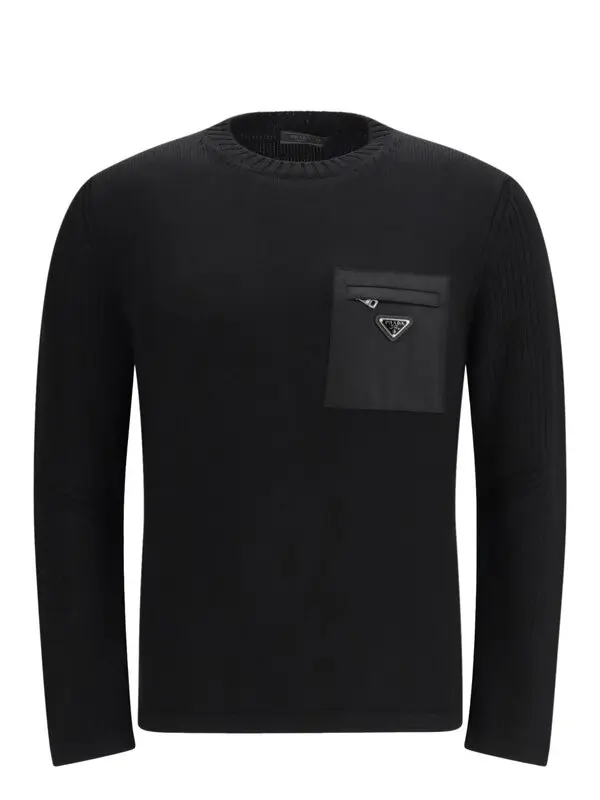 Prada Virgin Wool Sweater With Chest Pocket - Black