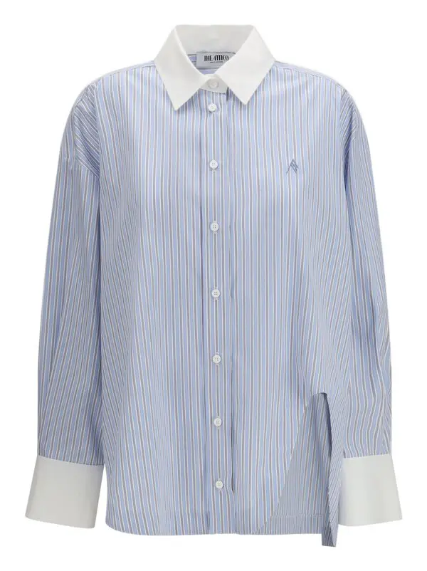 Attico Striped Shirt With Cut-out Detail - Light Blue