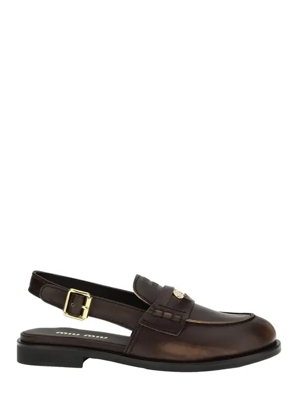 Miu Miu Buckled Leather Slingback Loafers - Brown