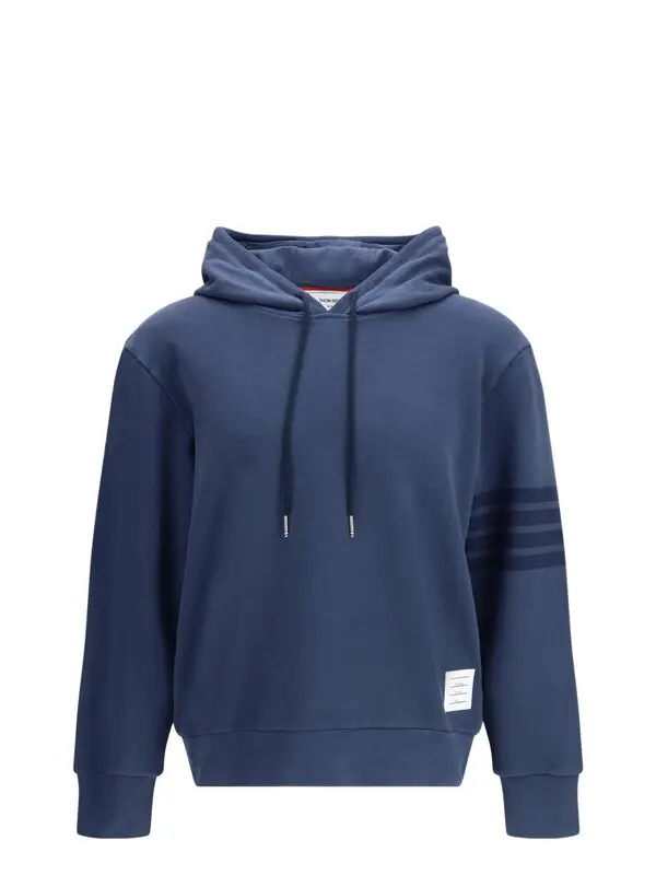 Thom Browne Cotton Hoodie With Signature Stripes - Blue