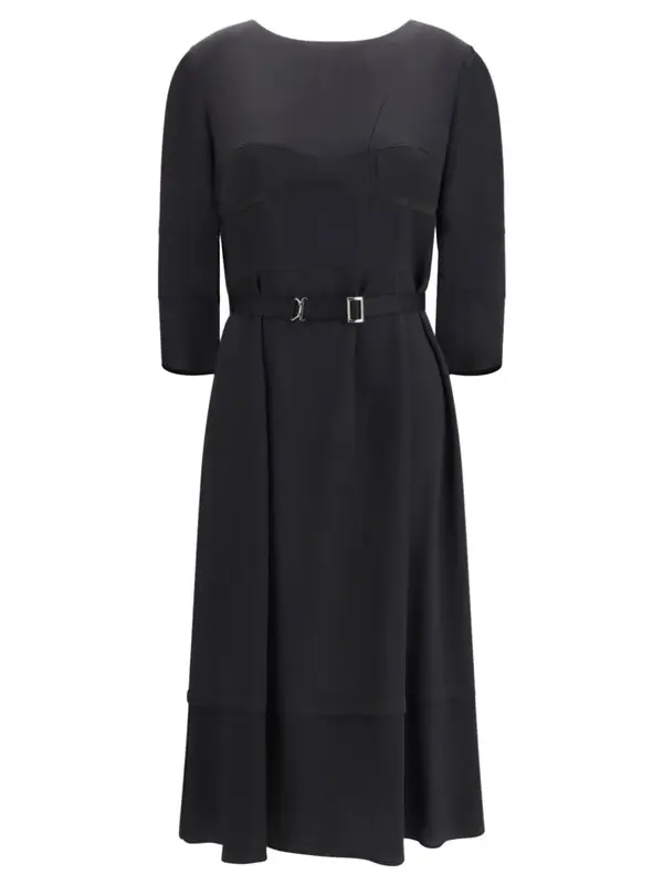 Prada Wool And Silk Midi Dress With Belt - Black
