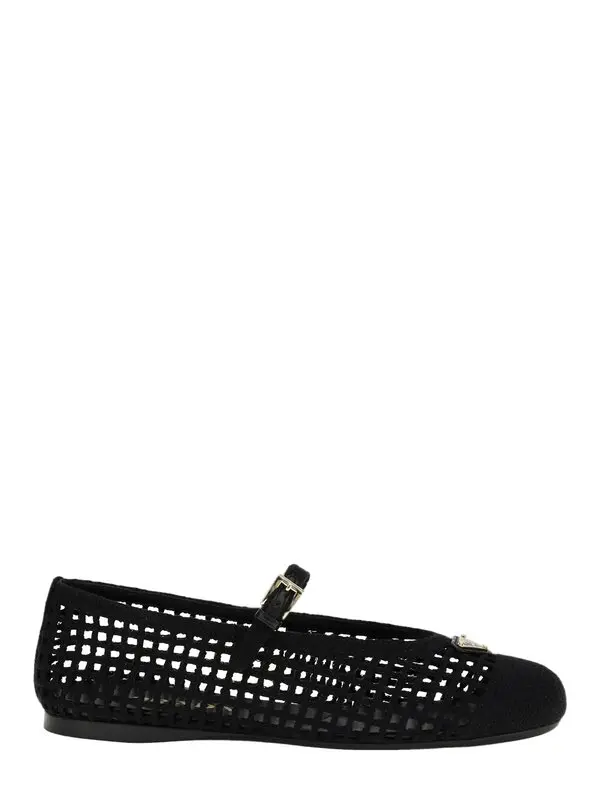 Prada Crochet Ballerinas With Logo Buckle - Black