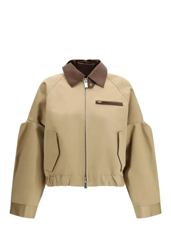 Sacai Cotton Jacket With Leather Accents - Beige