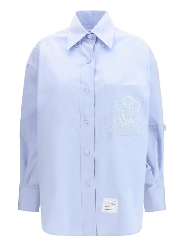Thom Browne Oversized Cotton Shirt With Embroidered Patch - Light Blue