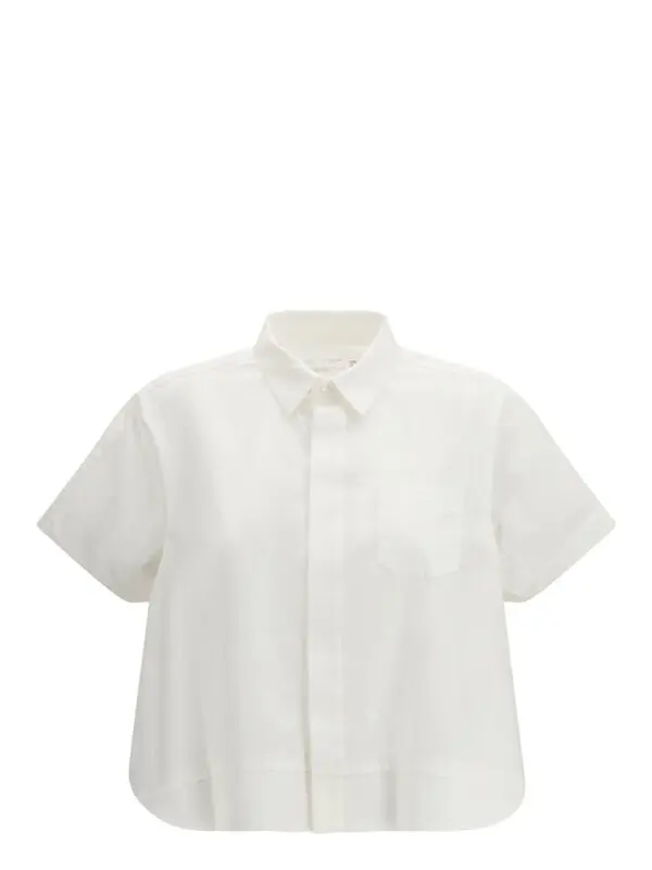 Sacai Cropped Cotton Shirt With Classic Collar - White