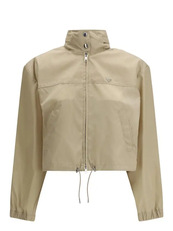 Prada Re-nylon Cropped Jacket With Stand Collar - Beige
