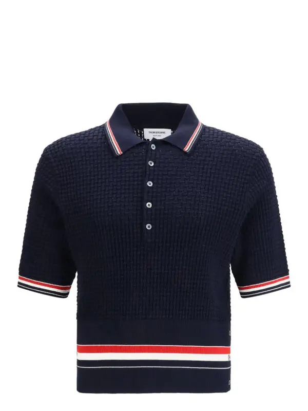 Thom Browne Woven Cotton Polo - Blue