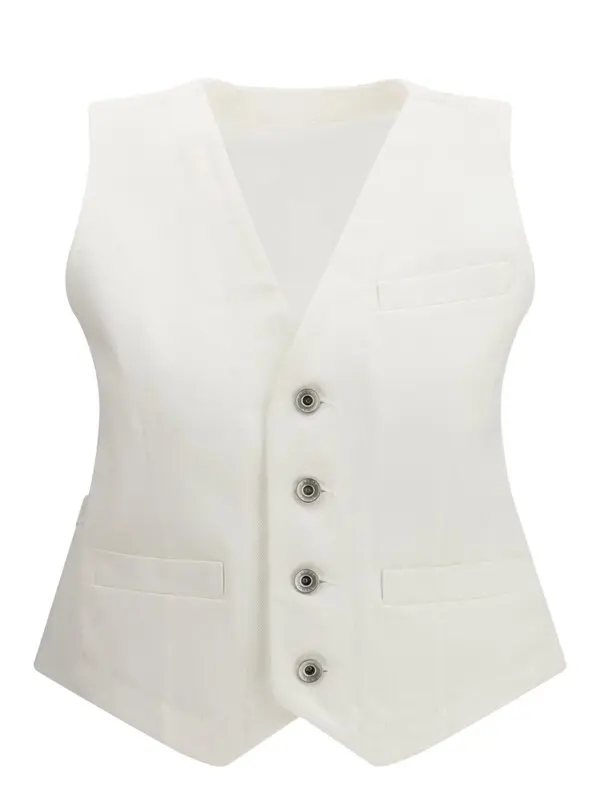 Sacai Denim Vest With Chiffon Back - White