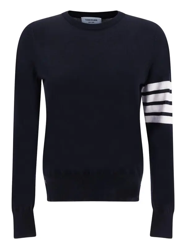 Thom Browne Virgin Wool Sweater With Signature Stripes - Blue