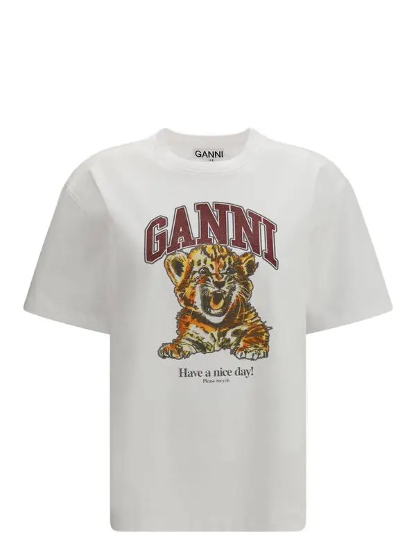 GANNI Beaded Tiger Graphic T-shirt - White