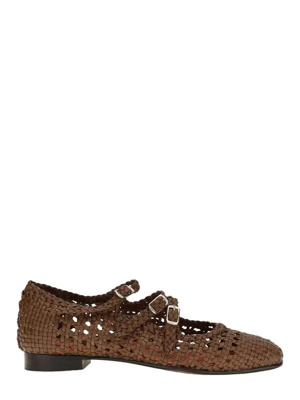 CAREL Woven Leather Mary Jane Ballerinas With Buckle Closure - Brown