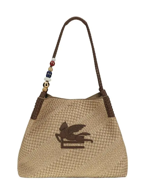 Etro Large Libra Raffia Shoulder Bag - Beige