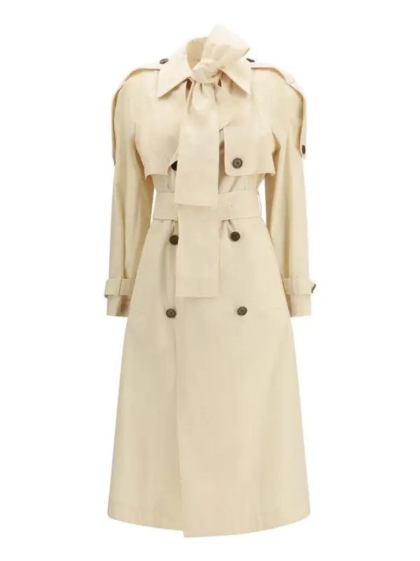Burberry Long Trerose Trench In Canvas - Cream