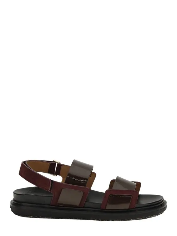 Marni Patent Leather And Suede Double Strap Fussbett Sandals - Black