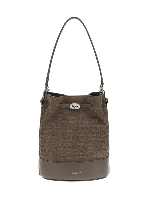 ZANELLATO Suede Bucket Bag With Woven Detail - Brown