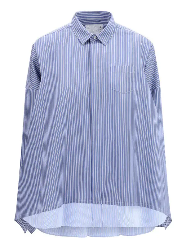 Sacai Striped Poplin Shirt With Layered Sleeves - Light Blue