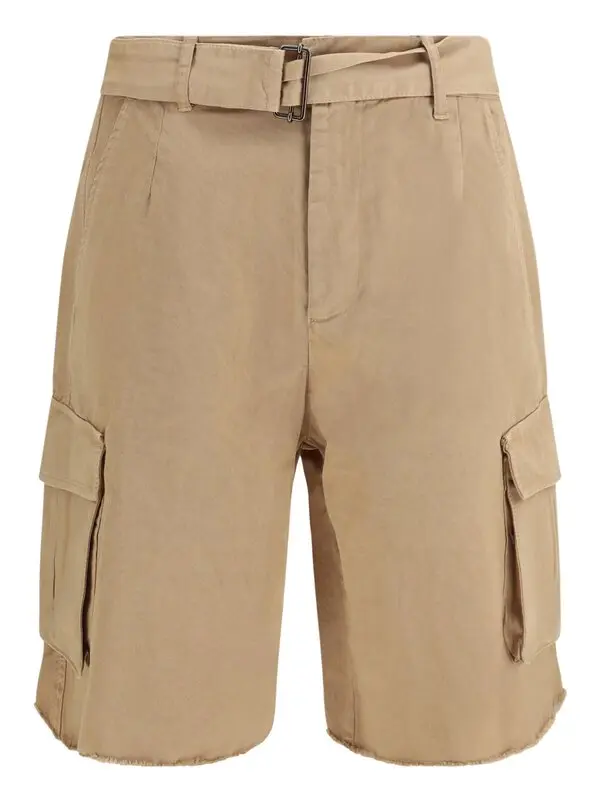 LANEUS Belted Button Cargo Shorts - Beige