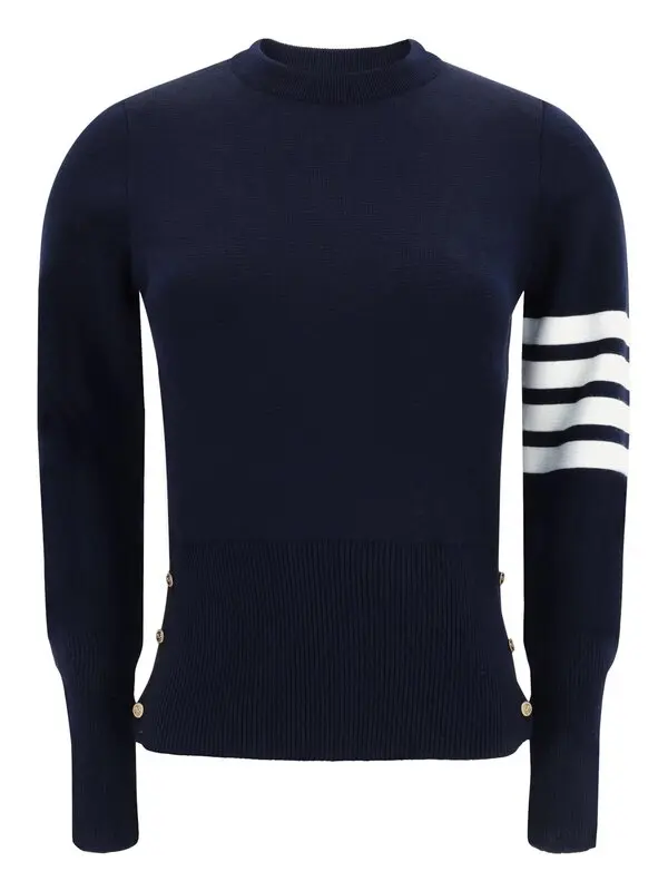 Thom Browne Virgin Wool Sweater With Signature Striping - Blue