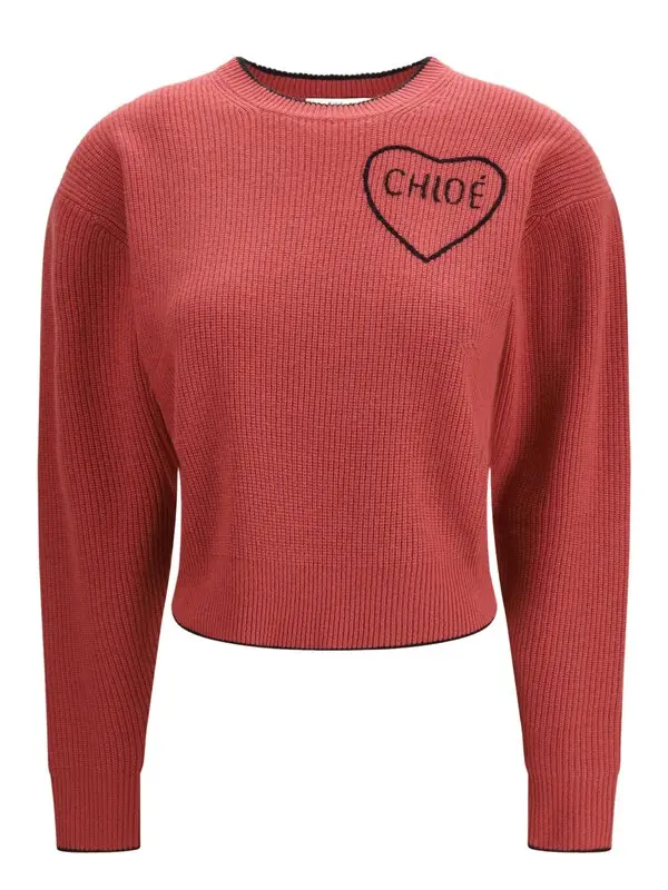 Chloé Ribbed Wool And Cashmere Cropped Pullover With Heart Logo - Pink