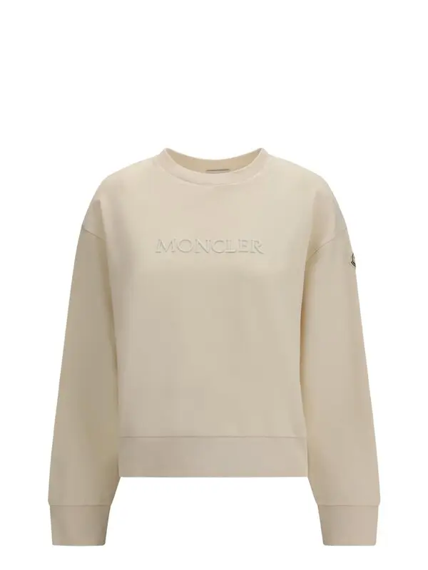Moncler Cotton Sweatshirt With Embroidered Logo Detail - Beige