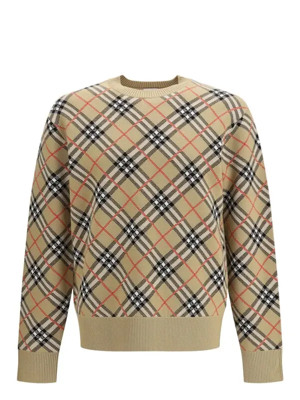 Burberry Wool Check Crewneck Sweater - Beige