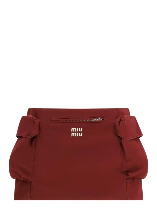 Miu Miu Cotton Mini Skirt With Zipper Pockets - Bordeaux