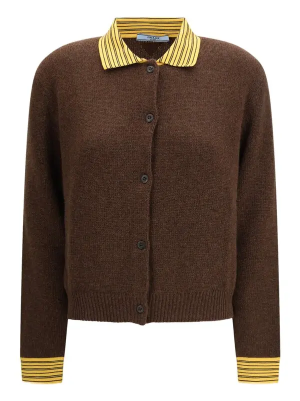 Prada Sweater With Striped Collar And Cuffs - Brown
