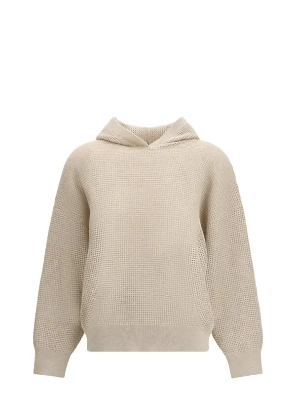 Brunello Cucinelli Sparkling Net Cotton Hooded Sweatshirt - Beige