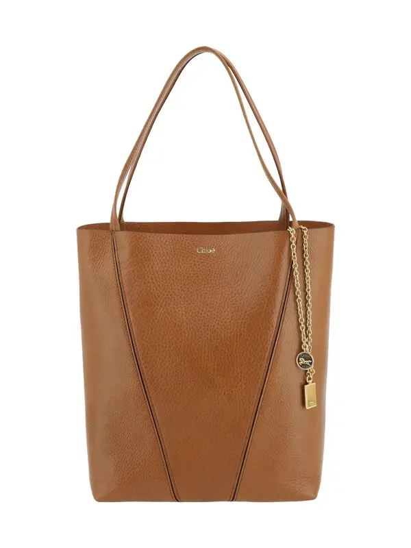 Chloé Grained Leather Spin Shoulder Bag With Monogram Detail - Brown