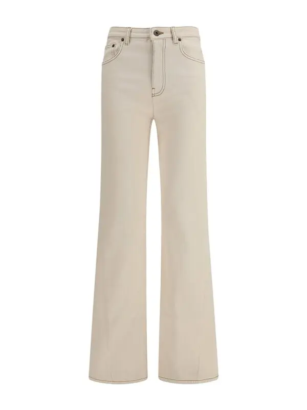 Burberry High-waisted Bootcut Jeans With Equestrian Knight Design Embroidery - Cream