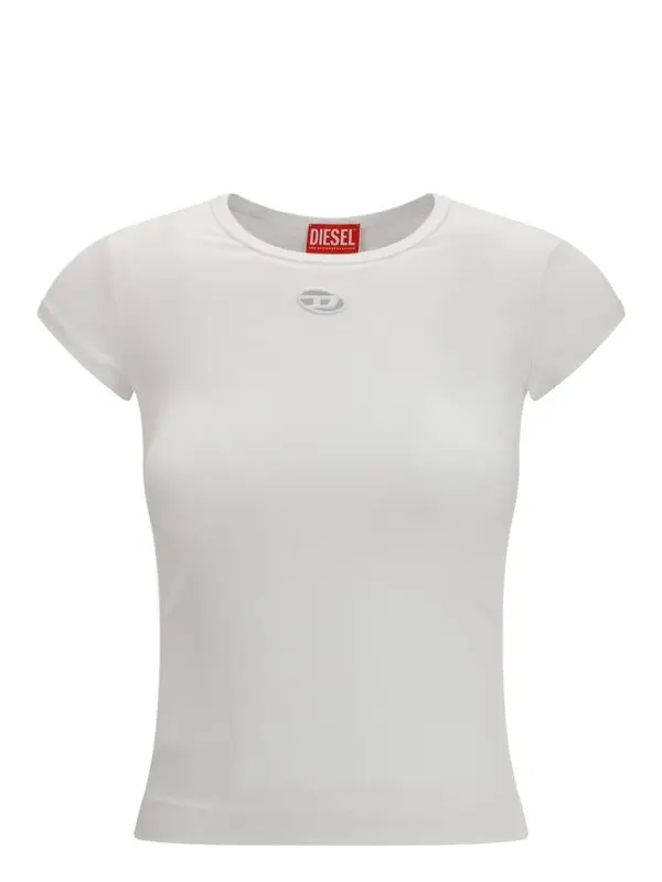 DIESEL® T-angie-od Stretch Cotton T-shirt With Embroidered Logo - White