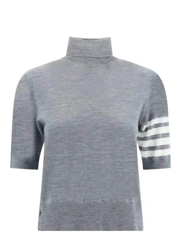 Thom Browne Virgin Wool Short Sleeve Turtleneck Sweater - Grey