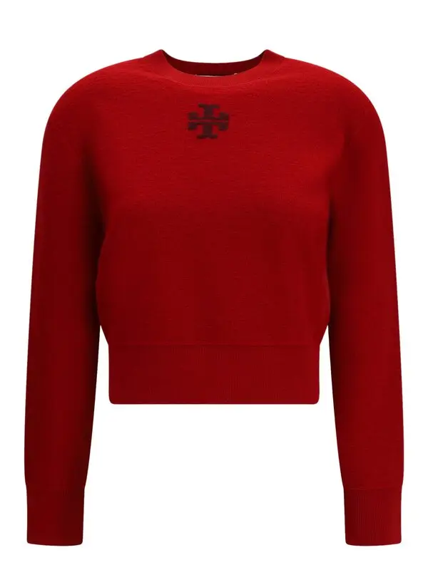 Tory Burch Wool Crew Neck Sweater With Logo Detail - Red