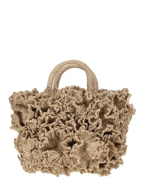 IBELIV Raffia Handbag With Tubular Handle And Removable Shoulder Strap - Beige