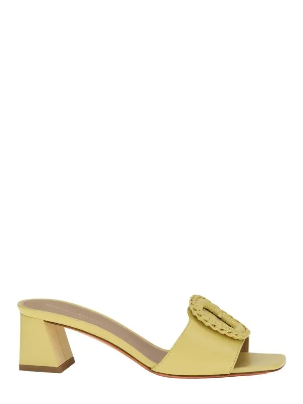 Santoni Leather Mules With Buckle Detail - Yellow