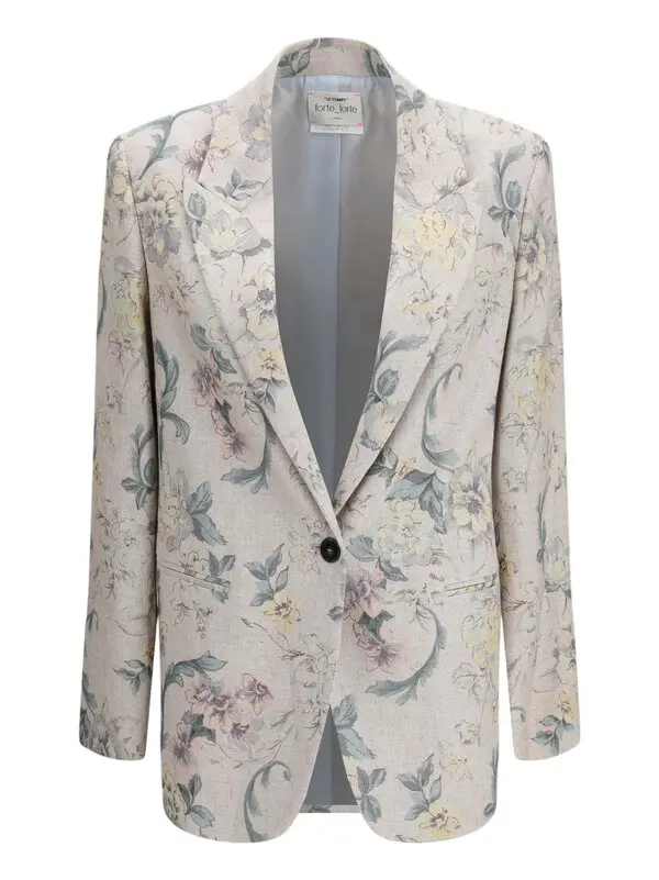 FORTE_FORTE Peonia My Love Motif Hopsack Linen-blend Jacket - Multicolour