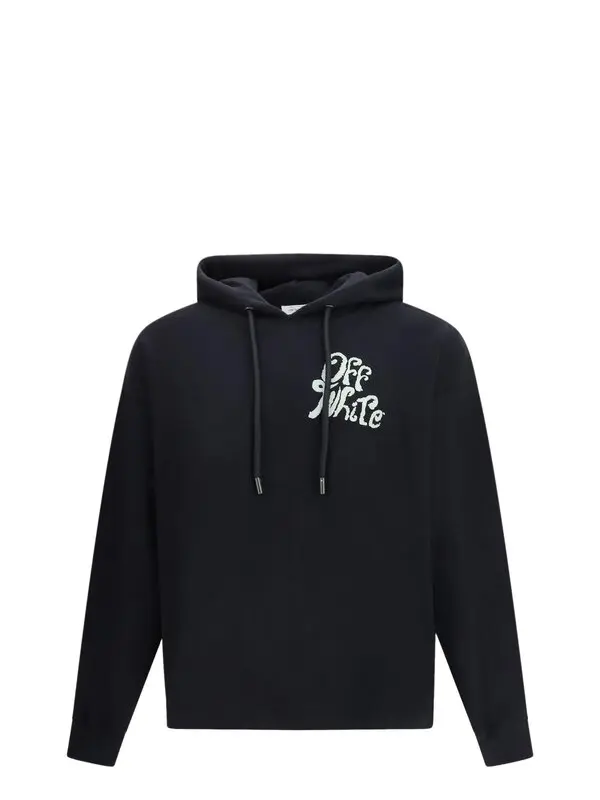 Off-White Cotton Hoodie With Logo Print - Black