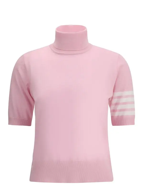 Thom Browne Short Sleeve Turtleneck Sweater With Contrasting Hems - Pink