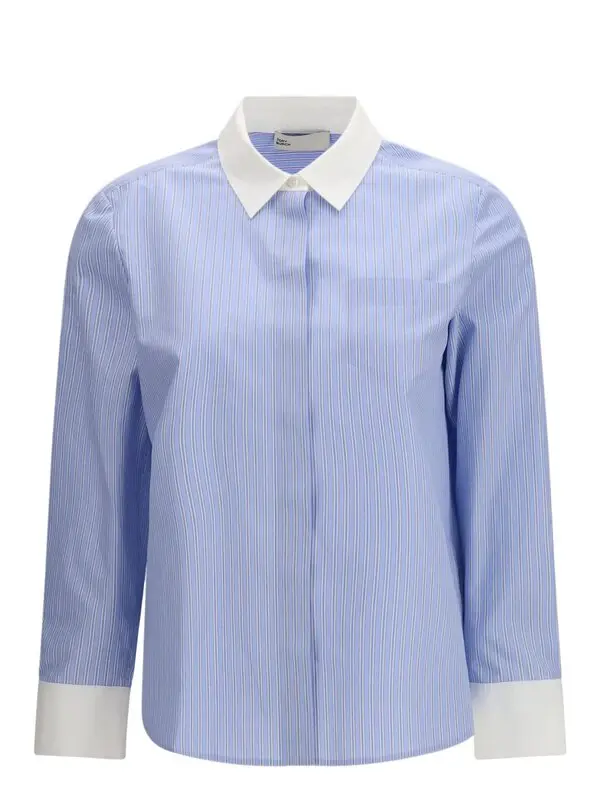 Tory Burch Striped Cotton Shirt With Classic Collar - Blue