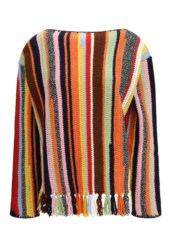 Prada Striped Wool And Cashmere Sweater With Fringe Detailing - Multicolour