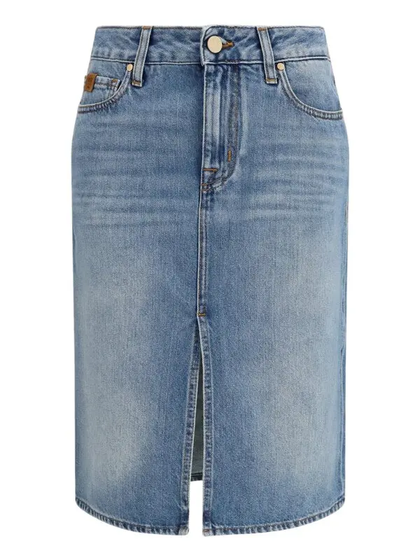Jacob Cohen Denim Midi Skirt With Five-pocket Design - Blue