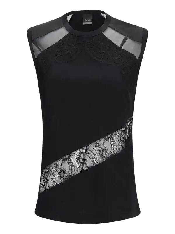 Pinko Sleeveless Top With Sheer Inserts And Lace Detail - Black