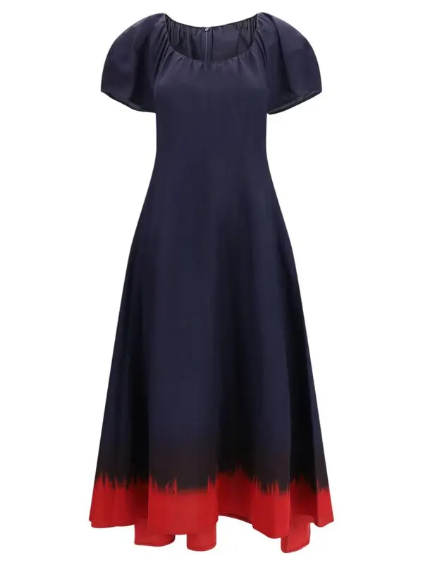 Tory Burch Midi Dress With Balloon Sleeves And Contrasting Hem - Blue