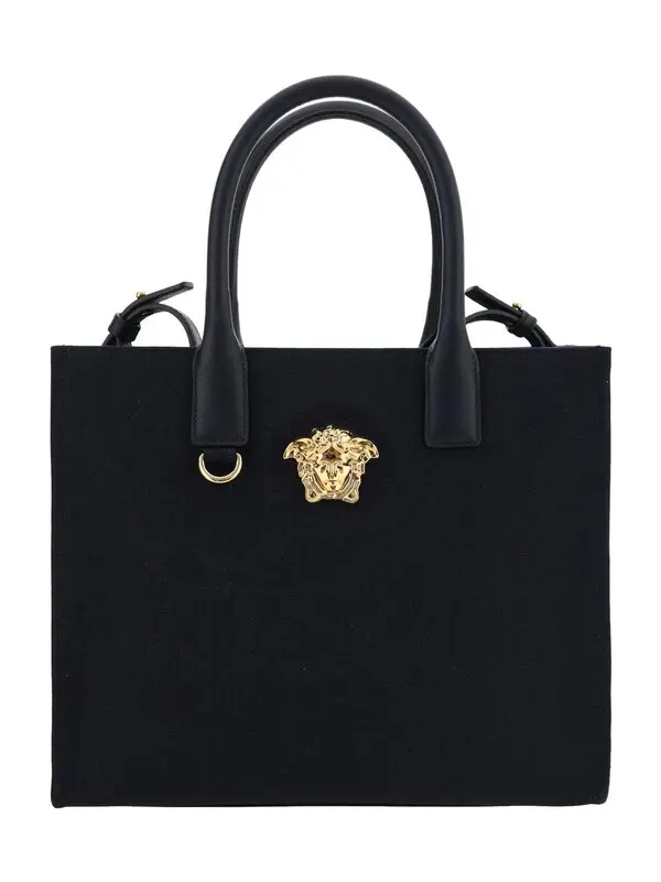 Versace Cotton Shoulder Bag With Medusa Applique - Black
