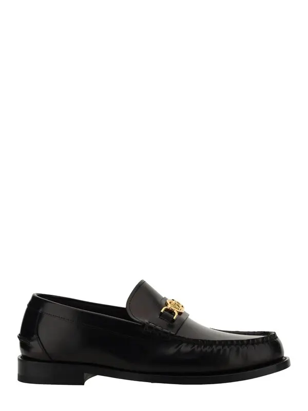 Versace Leather Loafers With Medusa Head Plaque - Black
