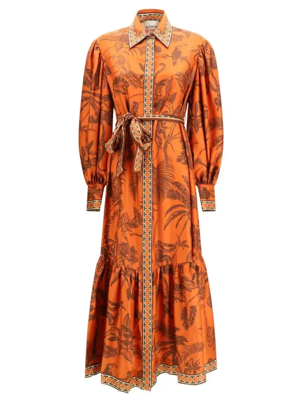 ALEMAIS Ale Deais Monkey Dance Silk Shirtdress - Orange