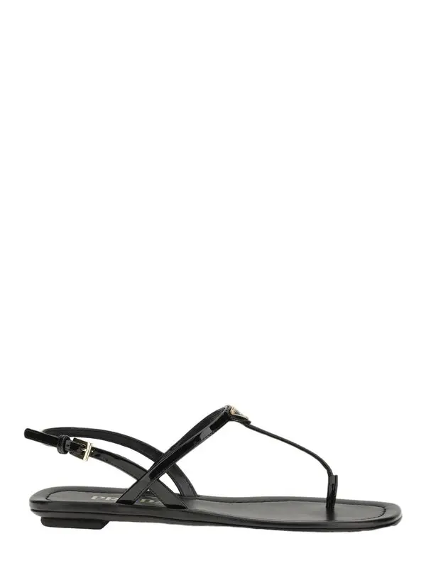 Prada Patent Leather Flip-flop Sandals With Triangle Logo - Black