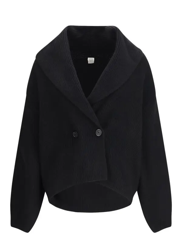 TOTEME Shawl-lapel Ribbed Wool Cardigan - Black